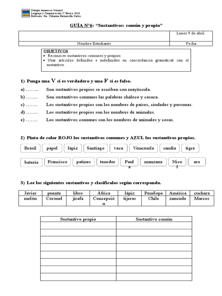 Guia Sustantivos Comun Propio 2 Basico | PDF | Sustantivo | Lingüística