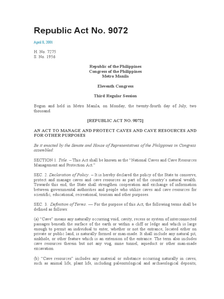 RA 9072 Cave Act | PDF | Science | Geology