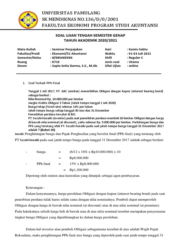 Jawaban 1-4 UTS SEMINAR PERPAJAKAN MODUL 3 | PDF