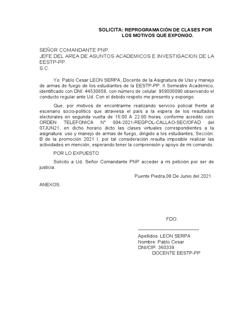 Solicitud Reprogramacion | PDF