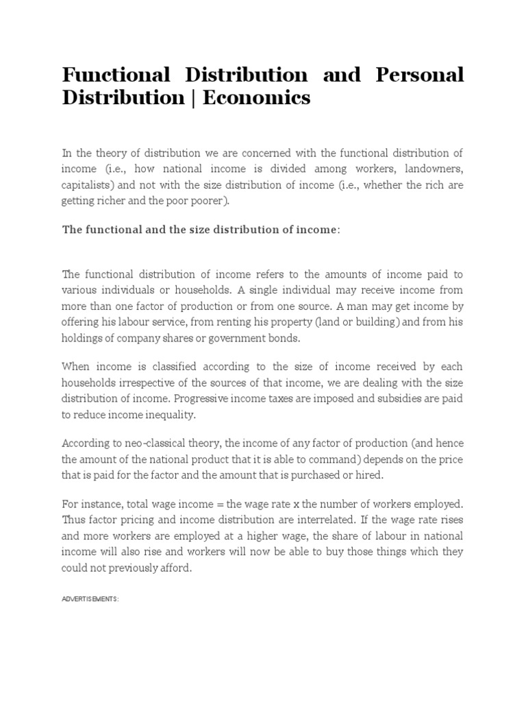 Functional Distribution and Personal Distribution | PDF | Labour ...