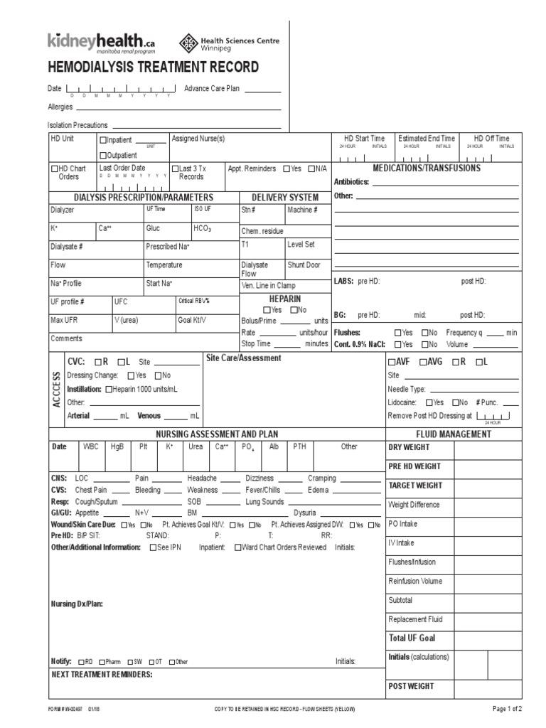 Dialysis Treatment Record | PDF | Hemodialysis | Dialysis