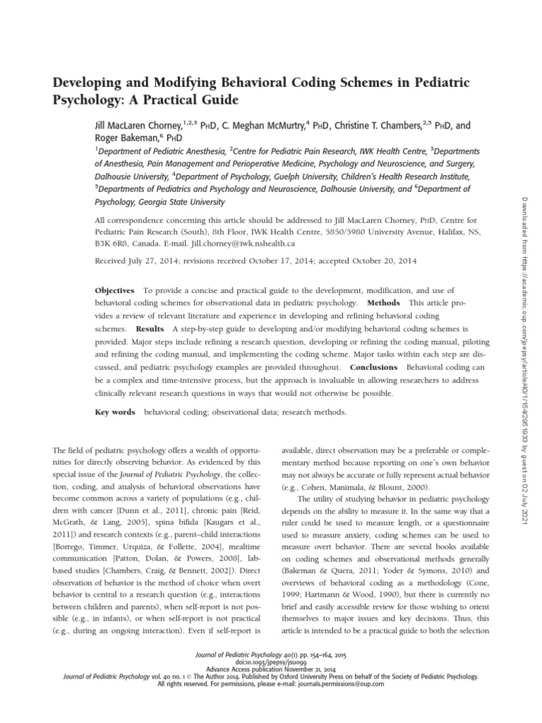 Developing and Modifying Behavioral Coding Schemes in Pediatric ...