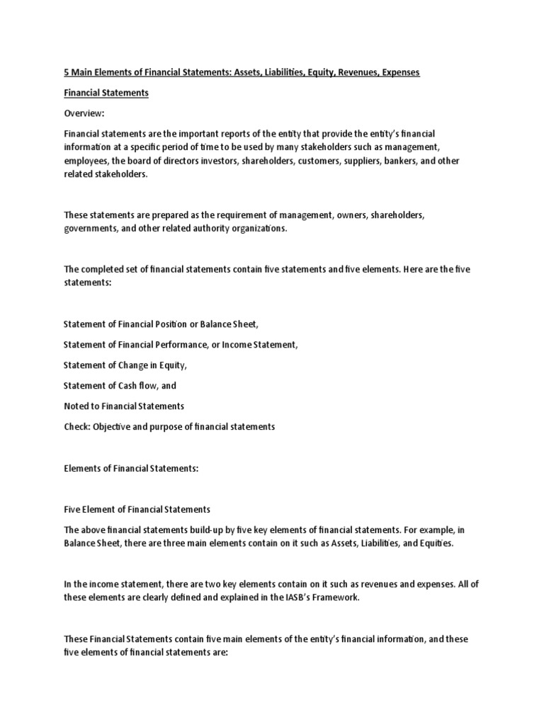 Key Elements of Financial Statements | PDF | Equity (Finance ...