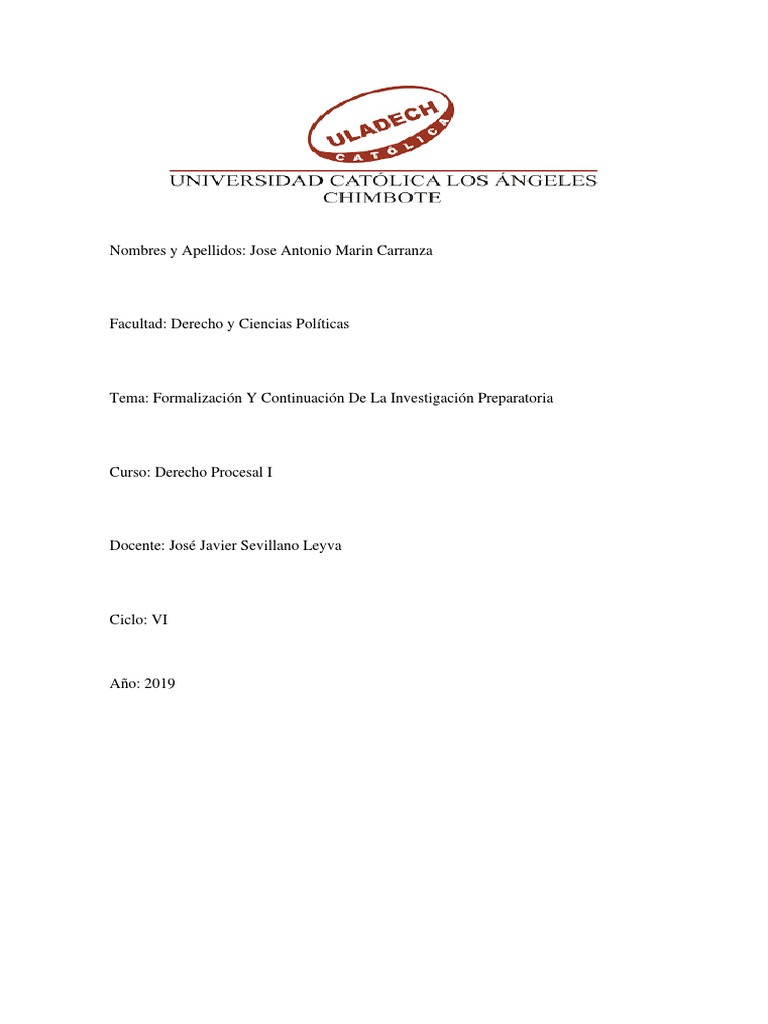 Formalización y Continuación de La Investigación Preparatoria | PDF | Fiscal | Derecho penal