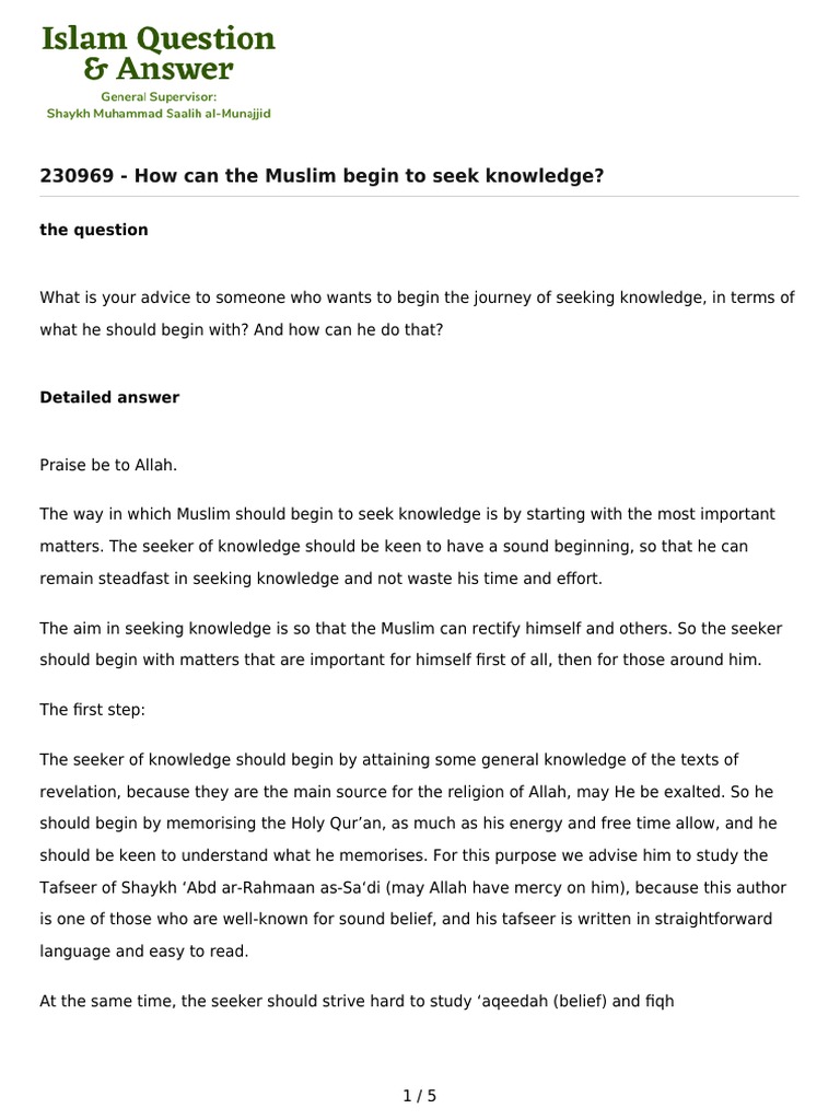 How Can The Muslim Begin To Seek Knowledge | PDF | Hadith | Islamic ...