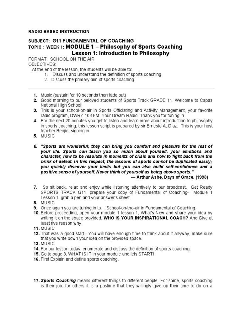 MODULE 1 - Philosophy of Sports Coaching Lesson 1: Introduction To ...