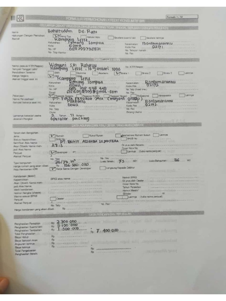 Contoh Pengisian Formulir Bri | PDF