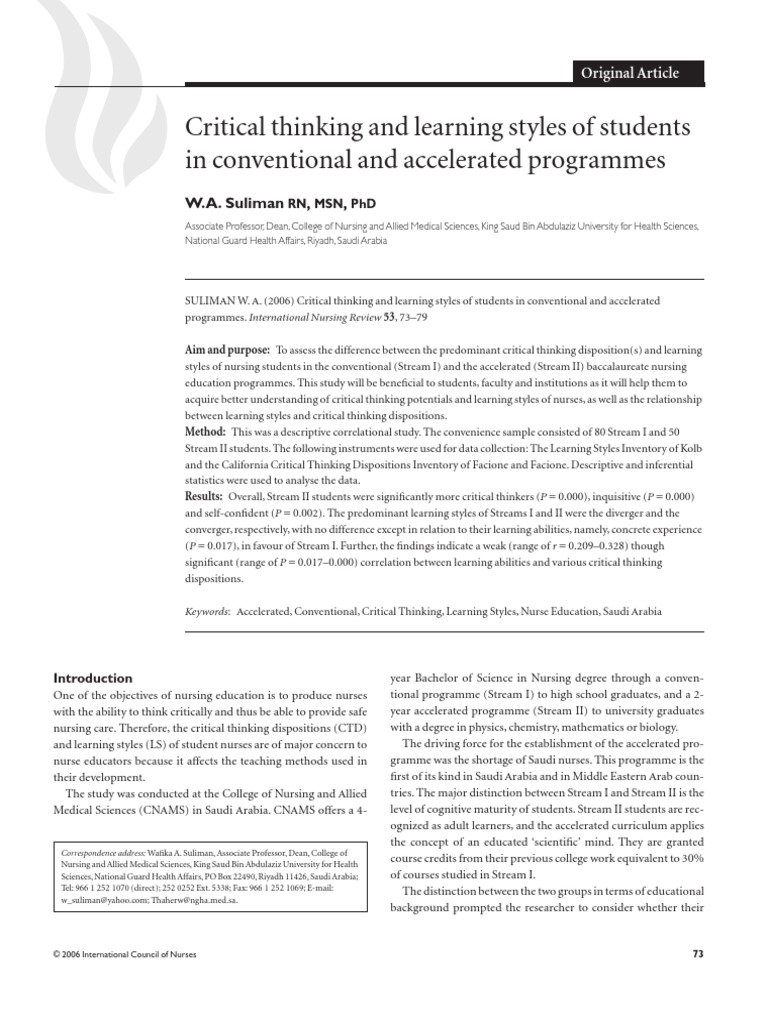 Critical Thinking and Learning Styles of Students | PDF | Critical ...