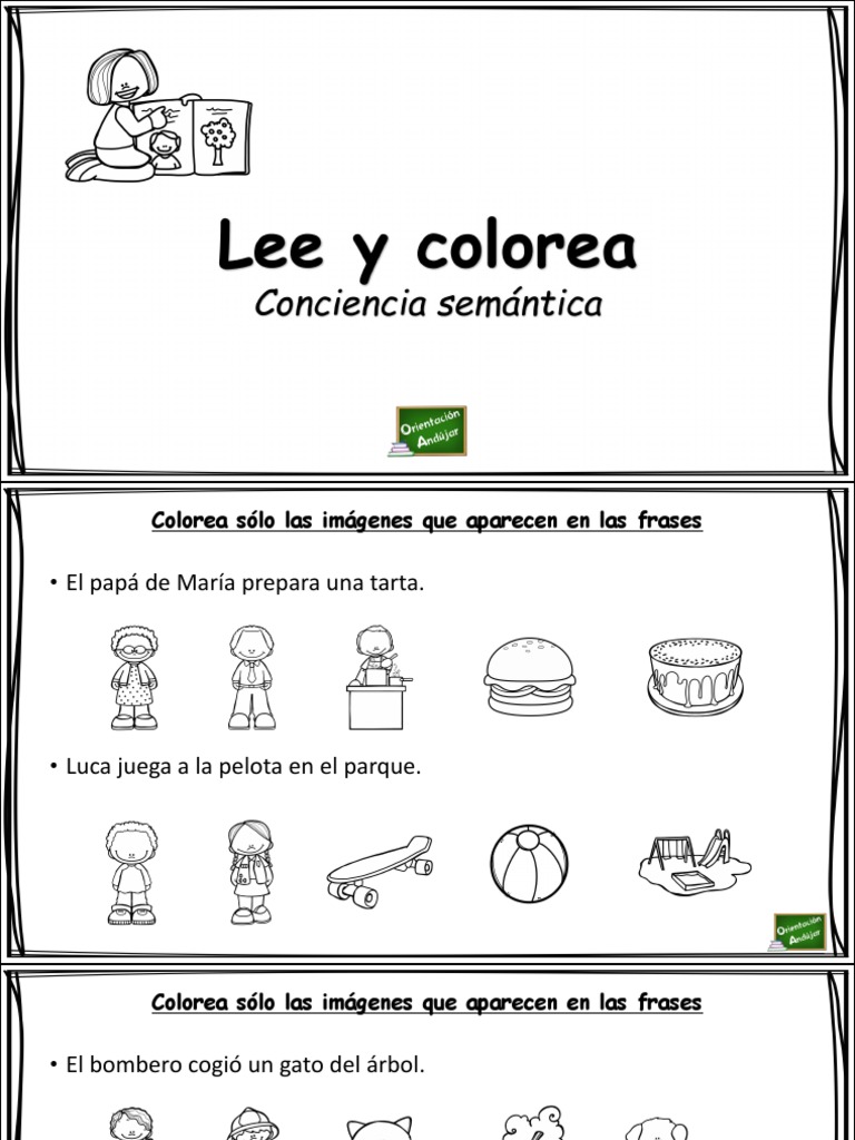 Lee y colorea imágenes de frases | PDF