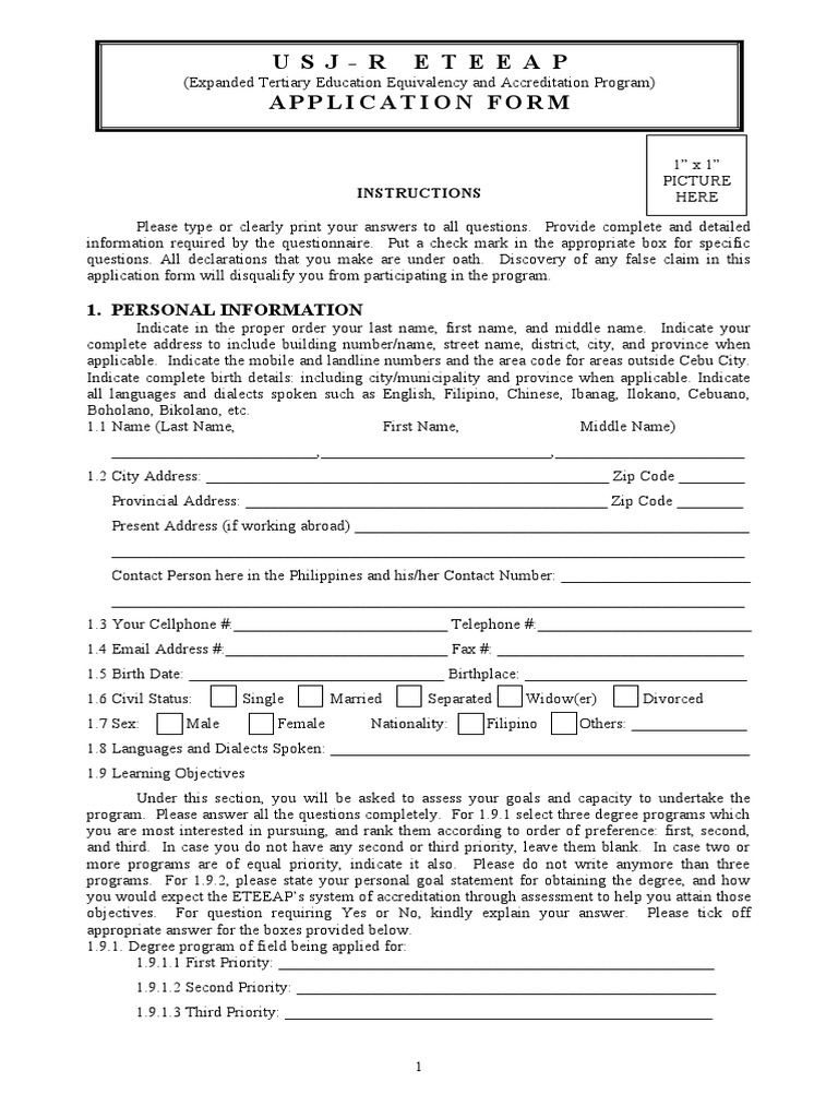 USJ-R ETEEAP Application Form | PDF | Employment | Leisure