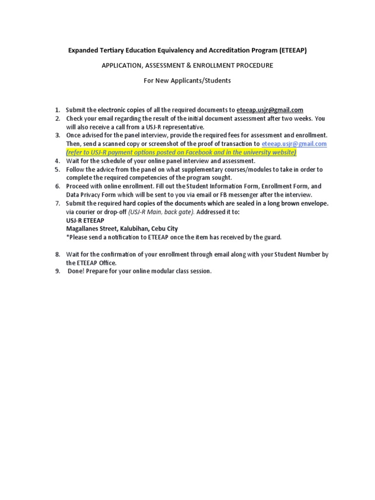 USJ-R ETEEAP New Normal Procedure | PDF