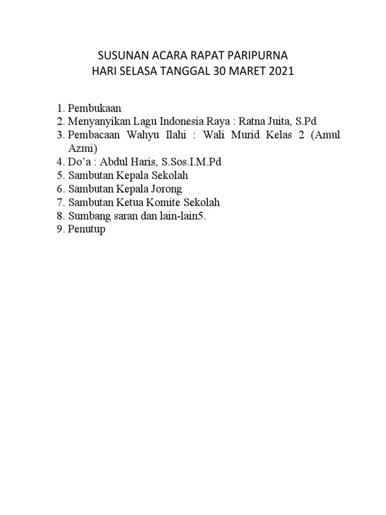 Susunan Acara Rapat Paripurna | PDF | Sains & Matematika