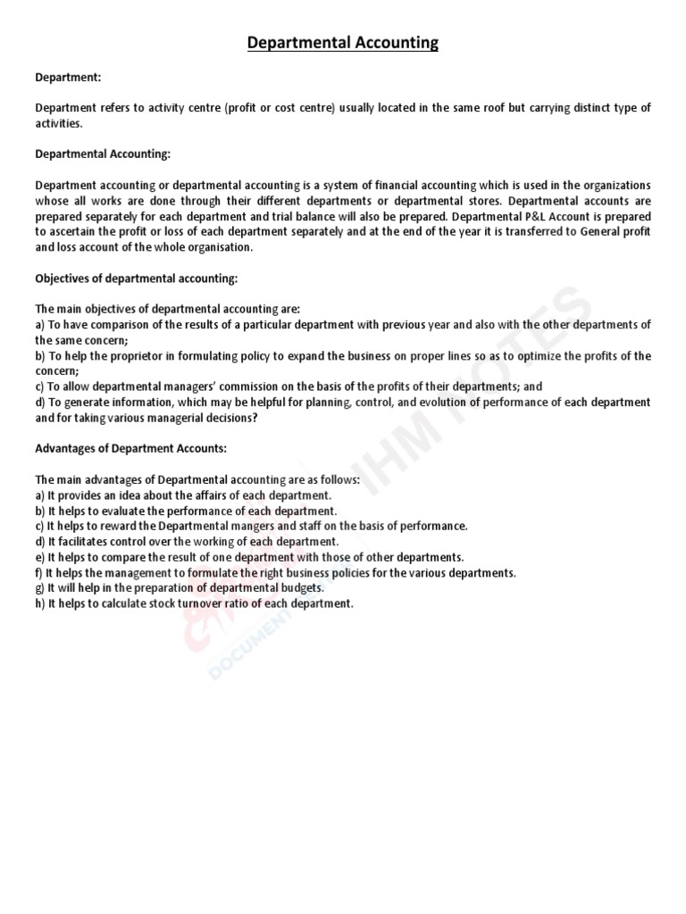 Overview of Departmental Accounting | PDF | Business | Finance & Money ...