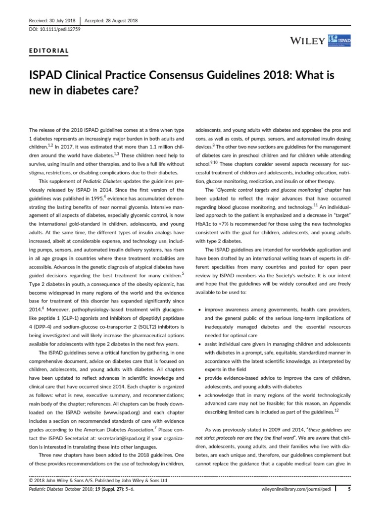 Ispad Clinical Practice Cons | PDF | Diabetes Management | Endocrinology