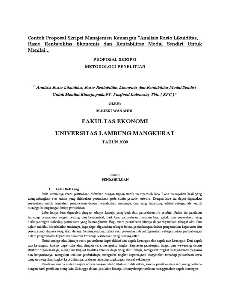 PDF Contoh Proposal Skripsi Manajemen Keuangan | PDF
