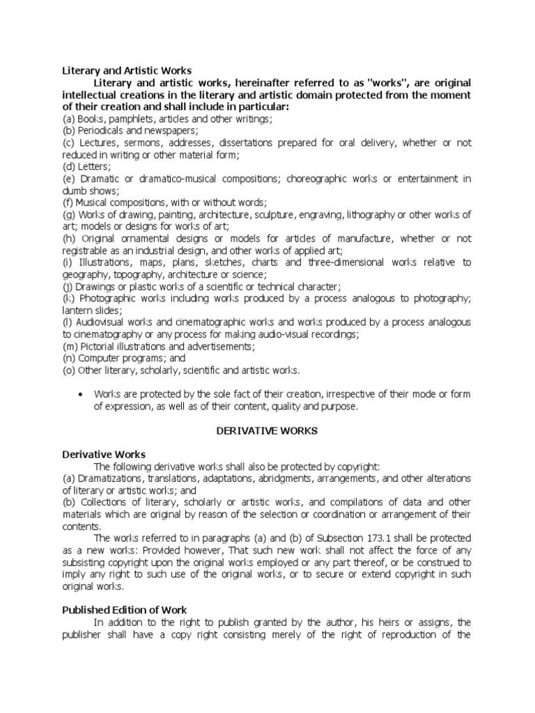 Literary and Artistic Works | PDF | Derivative Work | Copyright