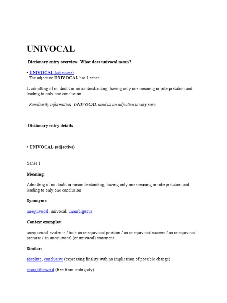 An In-Depth Exploration of the Meaning and Uses of the Term "Univocal ...