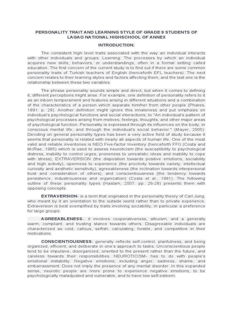 Thesis For g12 | PDF | Learning Styles | Extraversion And Introversion