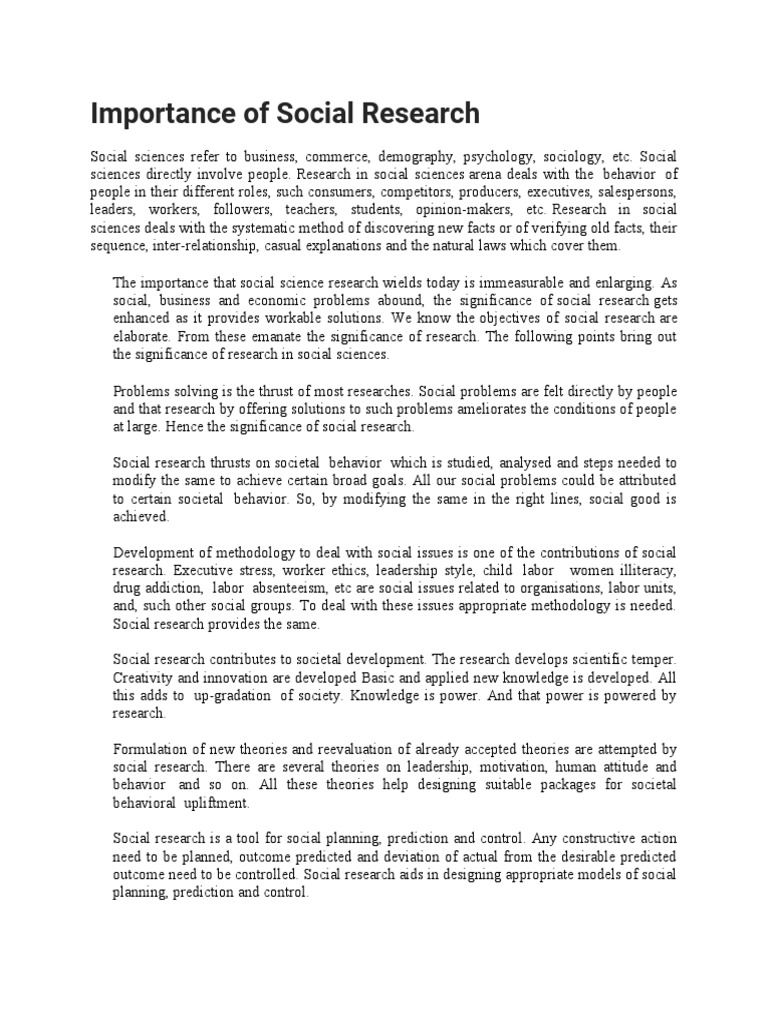 Importance of Social Research | PDF | Social Research | Social Science