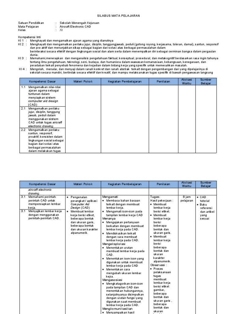 Silabus CAD Elektronik Pesawat Kelas XI | PDF