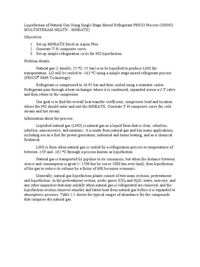 Liquefaction of Natural Gas Using Single Stage Mixed Refrigerant PRICO ...