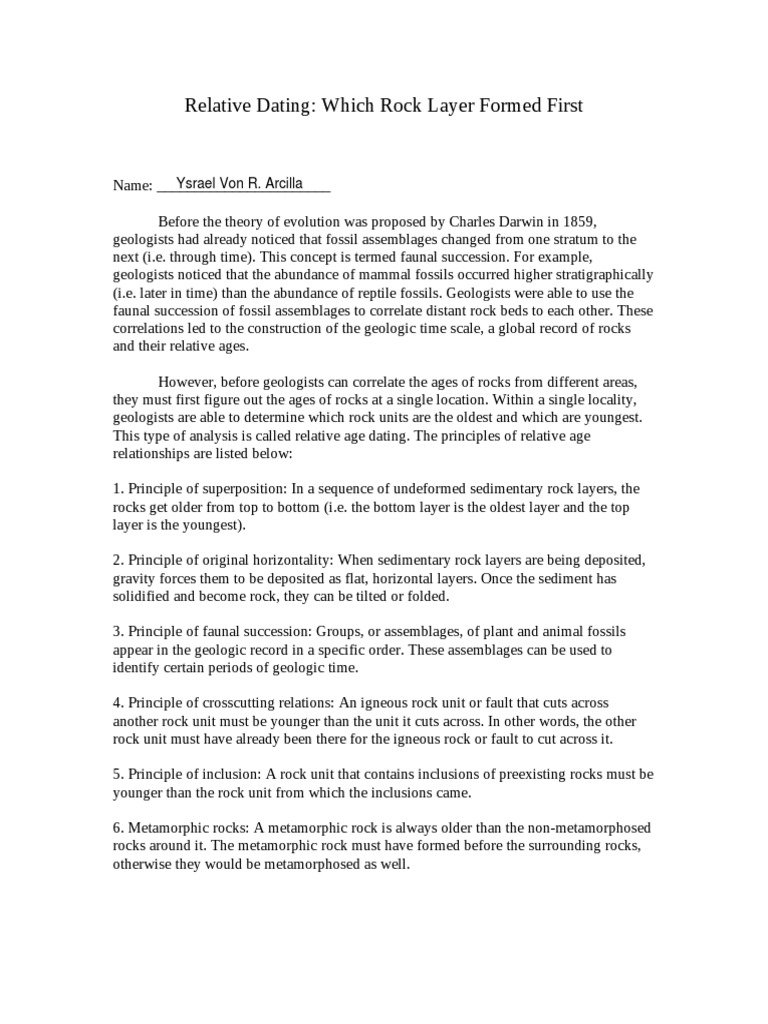 Relative Dating Worksheet | Download Free PDF | Geology | Rock (Geology)