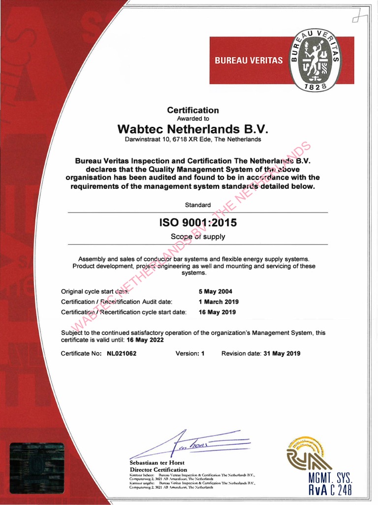 Wabtec Netherlands B.V.: Mgmt. Sys. Rva C 248 | PDF | Holism | Evaluation