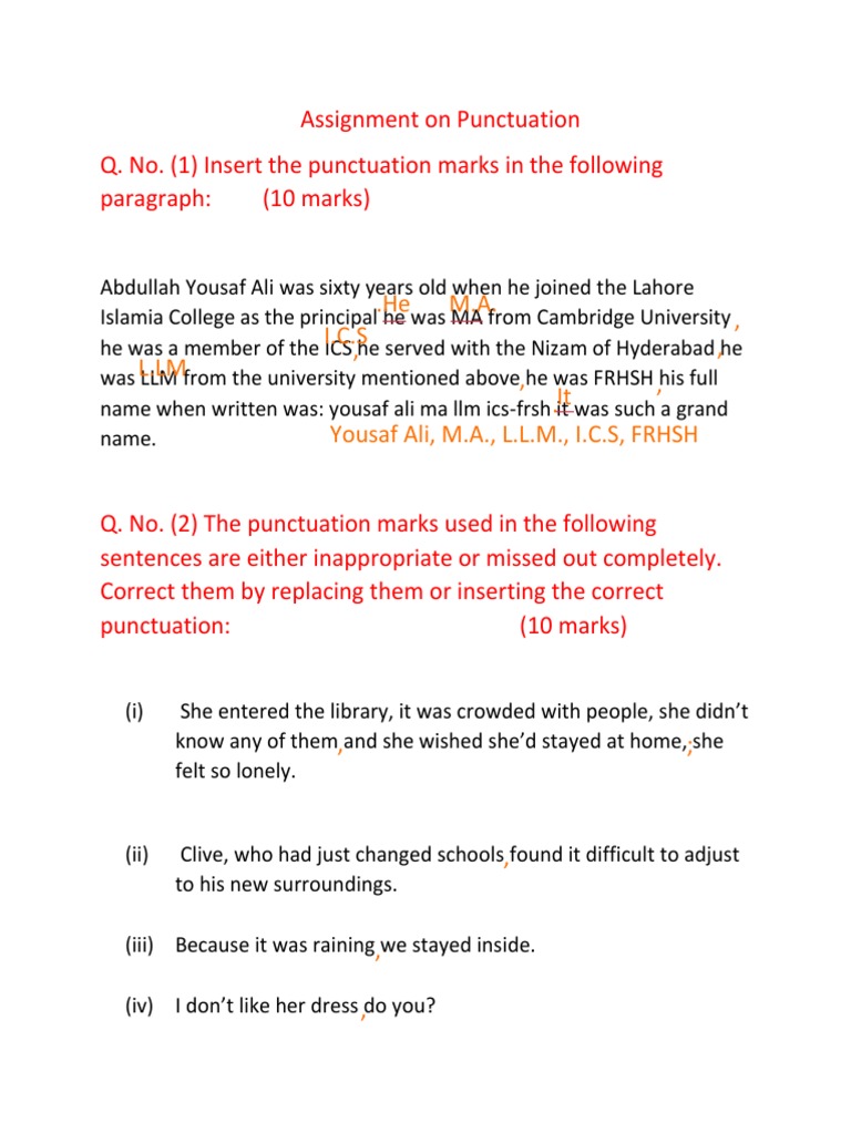 Assignment On Punctuation | PDF