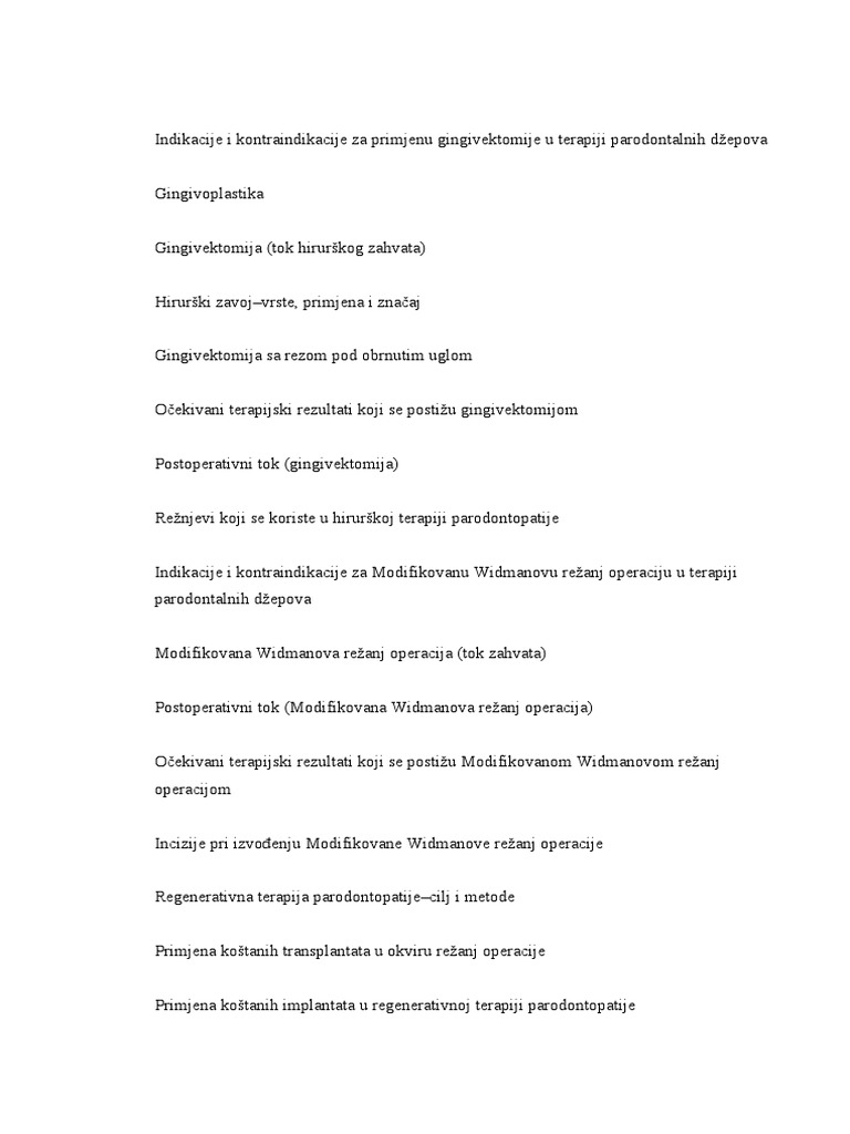 Ispitna Pitanja Klinicka Parodontologija 1 | PDF