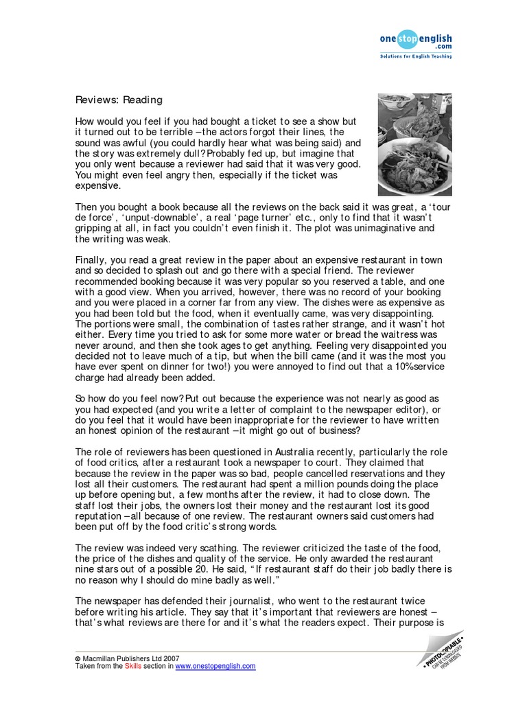 RSed - Reviews Reading Upper Intermediate | PDF | Restaurants | Newspapers