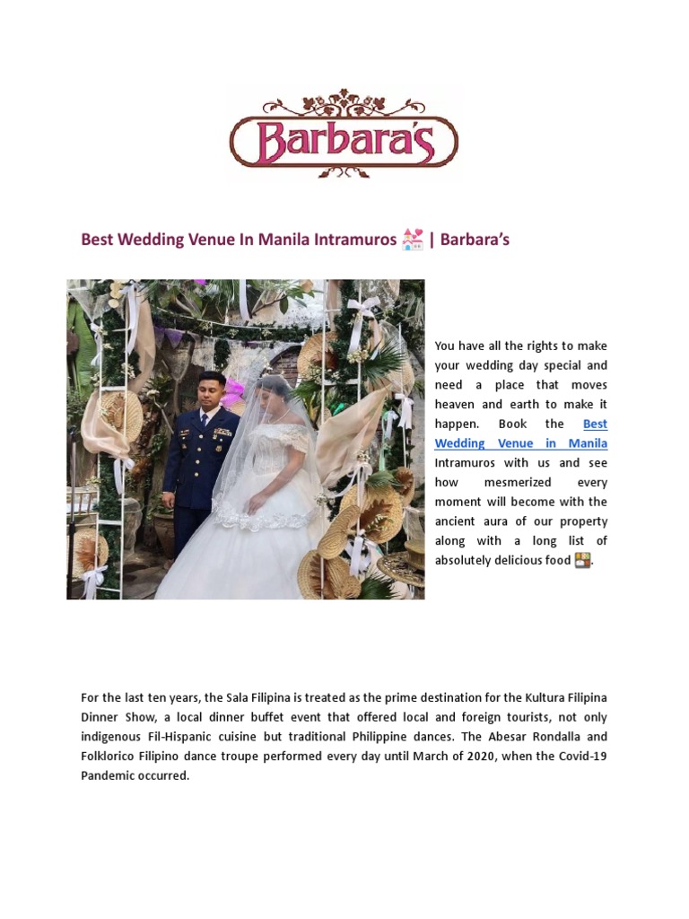 Best Wedding Venue in Manila Intramuros - Barbara's | PDF