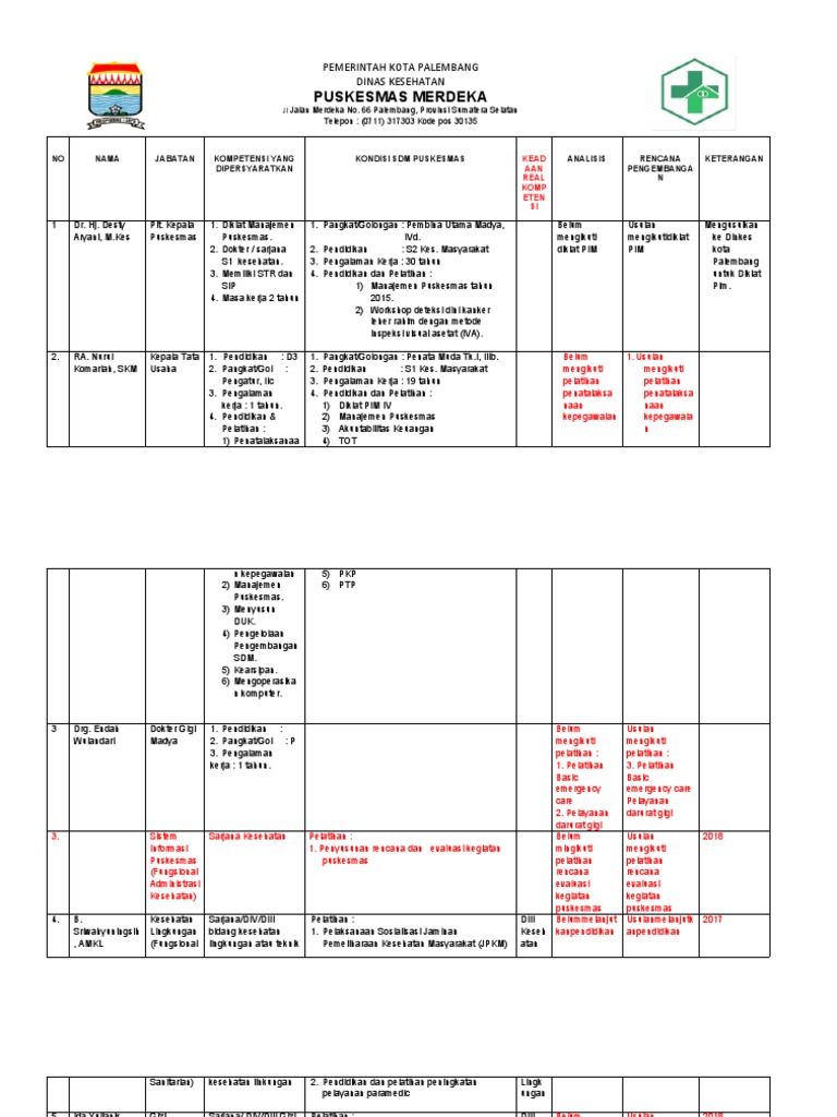 Standar Kompetensi Dan Rencana Pengembangan Karyawan Puskesmas | PDF