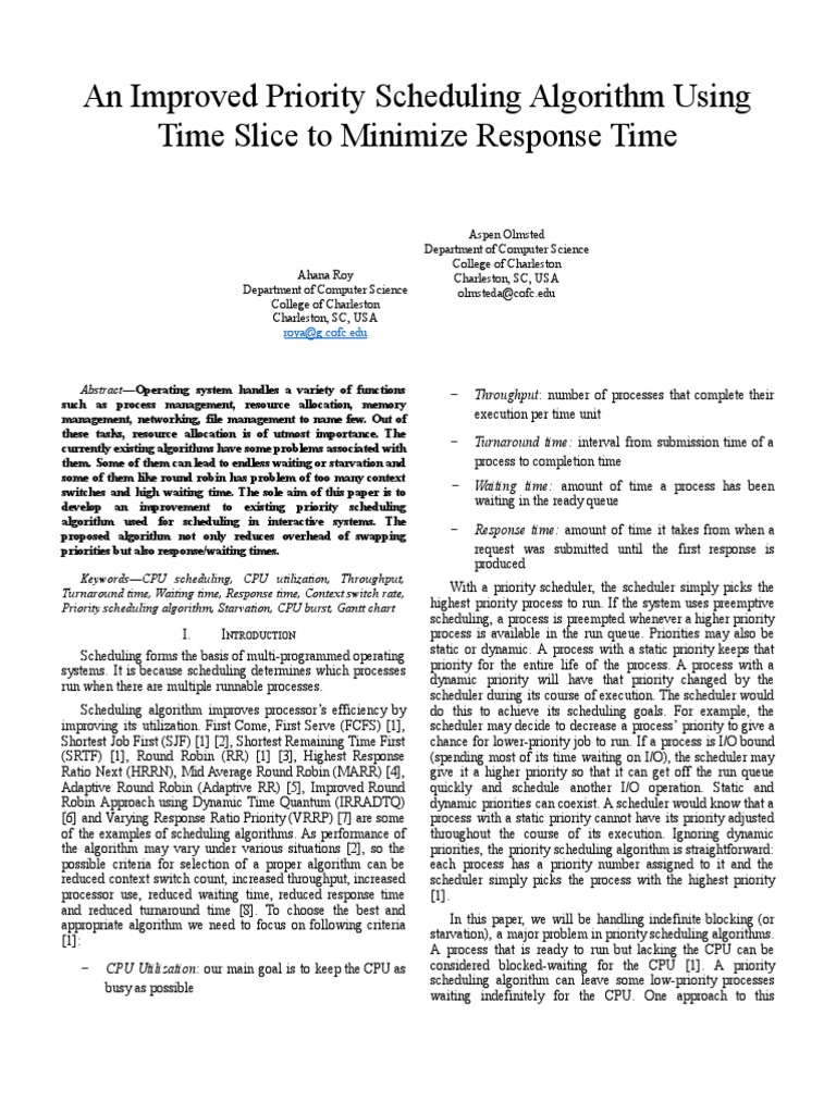 An Improved Priority Scheduling Algorithm Using Time Slice To Minimize Response Time Pdf