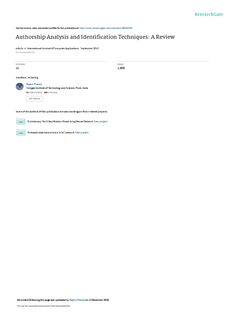 Authorship Analysis and Identification Techniques | PDF | Statistical ...