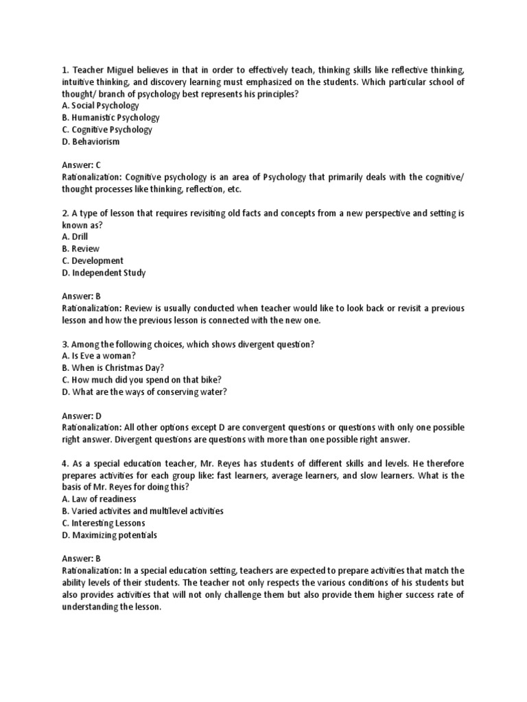 Reviewer Let Exam | PDF | Learning | Psychology