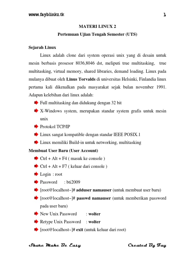 MATERI LINUX 2 Pertemuan Ujian Tengah Semester (UTS) | PDF