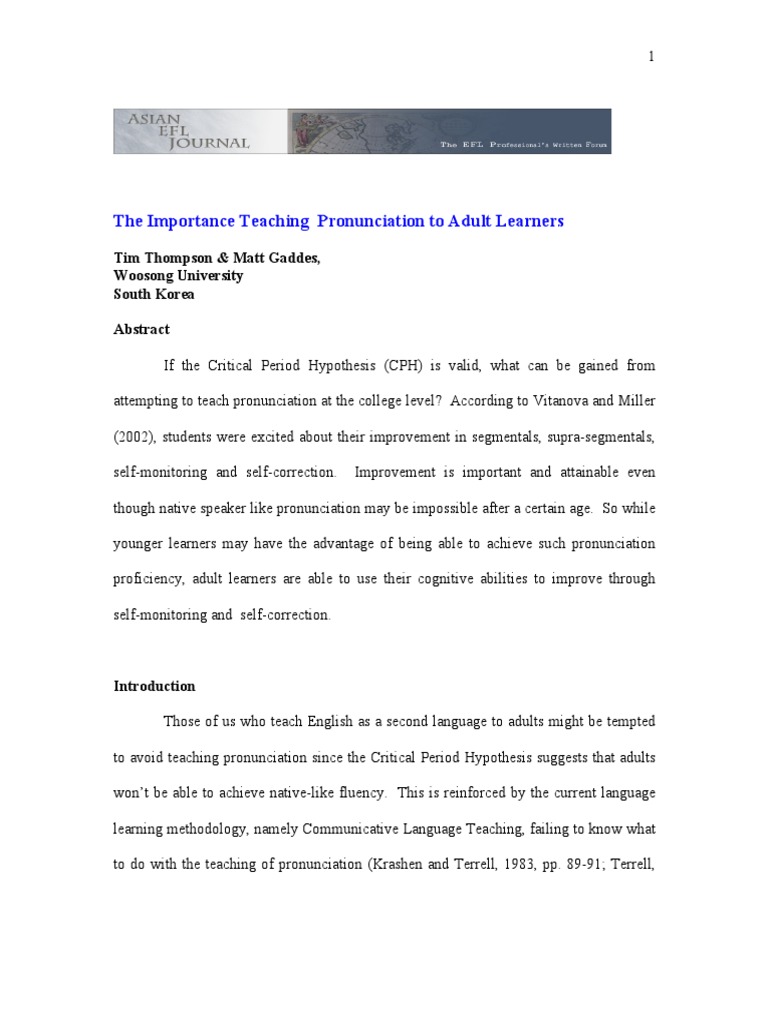 The Importance Teaching Pronunciation To Adult Learners | PDF | Second ...