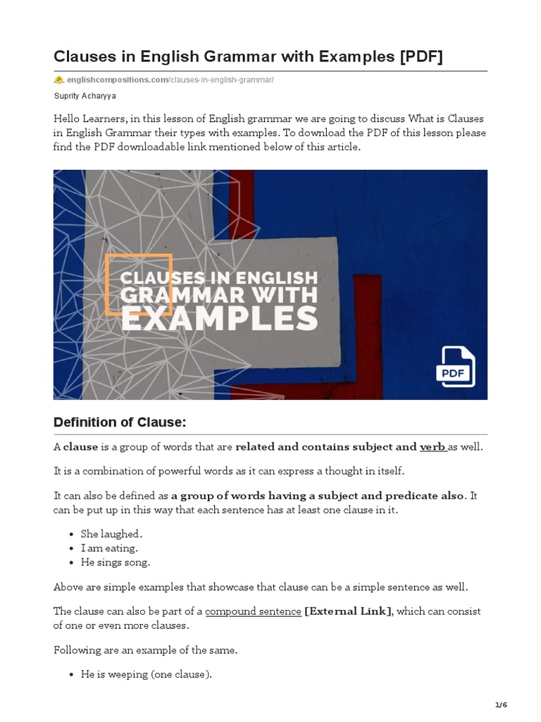 Clauses in English Grammar With Examples PDF | PDF | Clause | Phrase