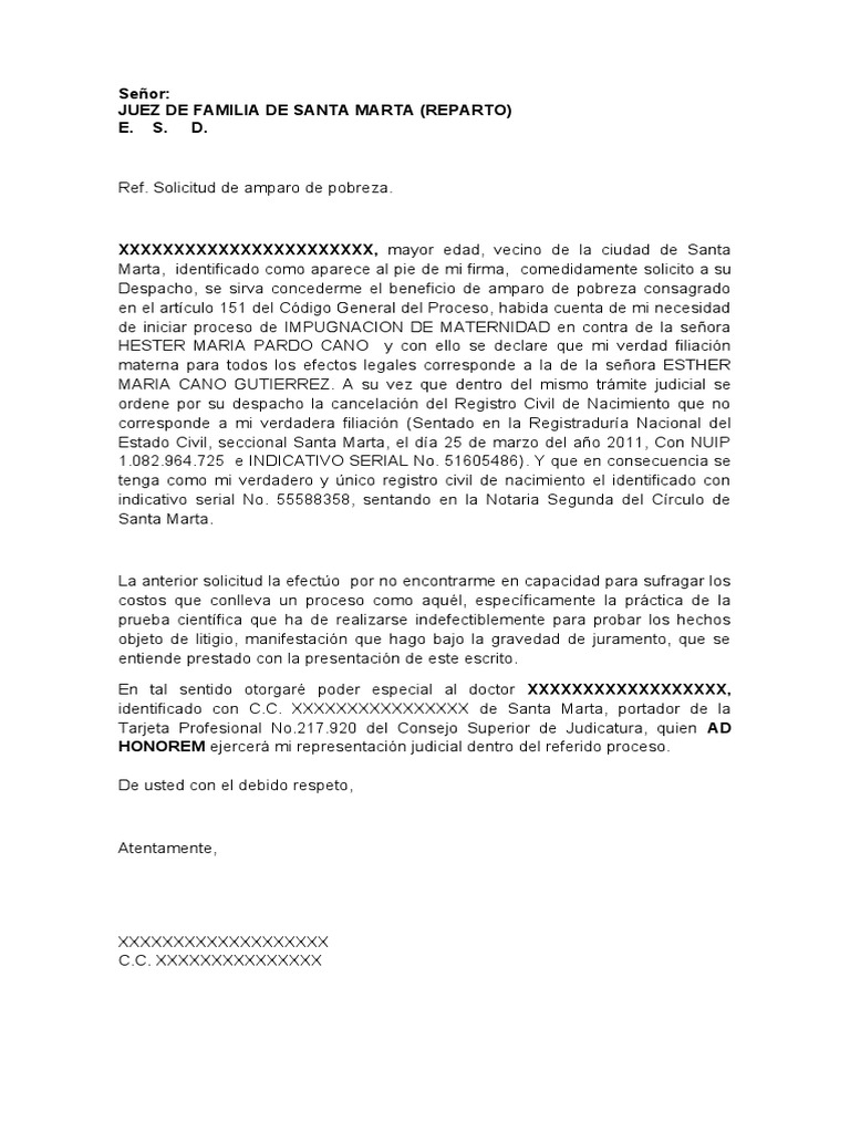 Soliitud de Amparo de Pobreza Modelo | PDF Soliitud de Amparo de Pobreza Modelo | PDF