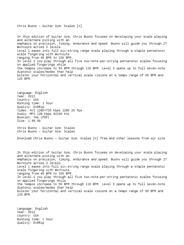 30 Chris Buono - Guitar Gym Scales (X) | PDF | Tempo | Scale (Music)