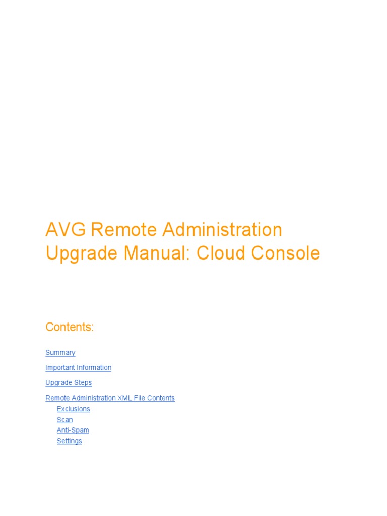 AVG Cloud Console Upgrade Guide | PDF