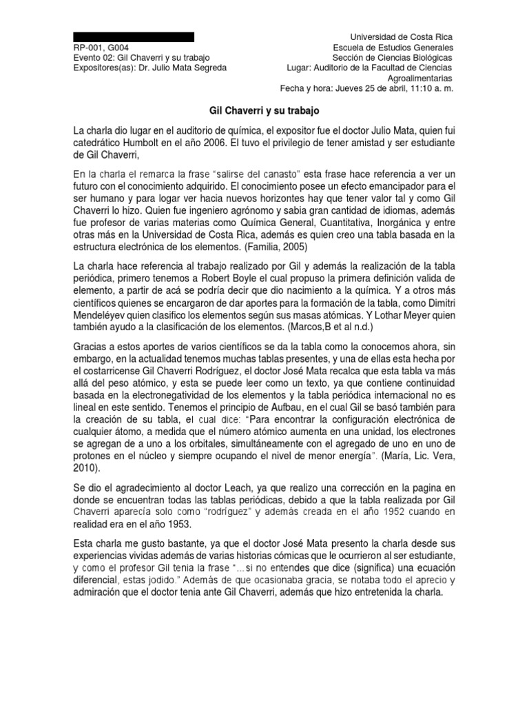 Informe Gil Chaverri | PDF | Átomos | Tabla periódica