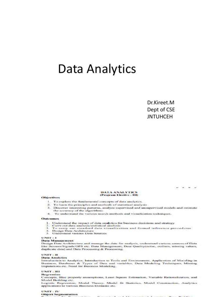 Data Analytics: DR - Kireet.M Dept of CSE Jntuhceh | PDF | Databases | Abstraction (Computer ...