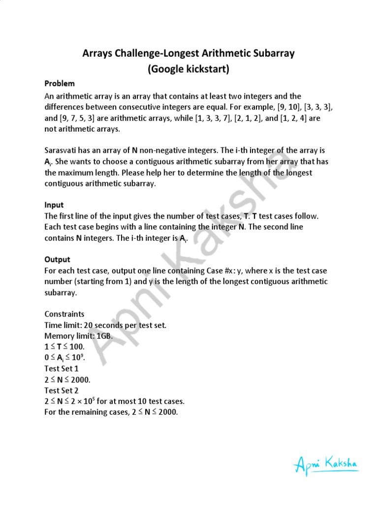 Arrays Challenge-Longest Arithmetic Subarray - Watermark | PDF
