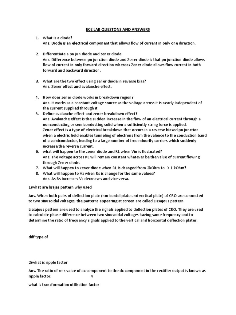 Ece Lab Questons and Answers | PDF | Rectifier | Diode