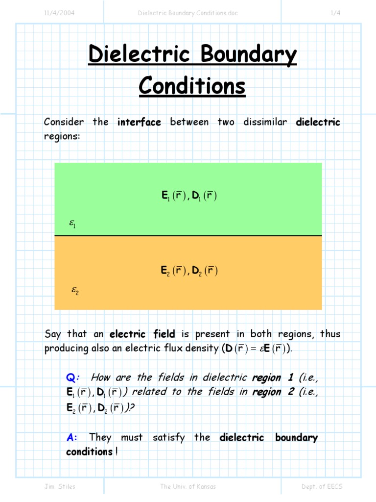 The Continuity Conditions at Dielectric Boundaries: Relating Electric ...