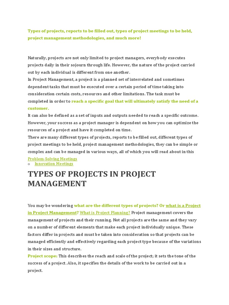 Types of Projects | PDF | Project Management | Agile Software Development