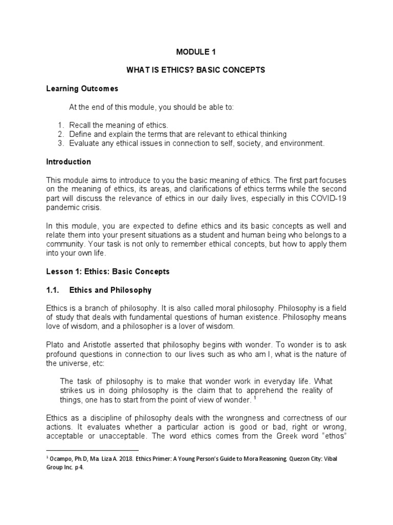 Module 1 - What Is Ethics. Basic Concepts | PDF | Concept | Morality