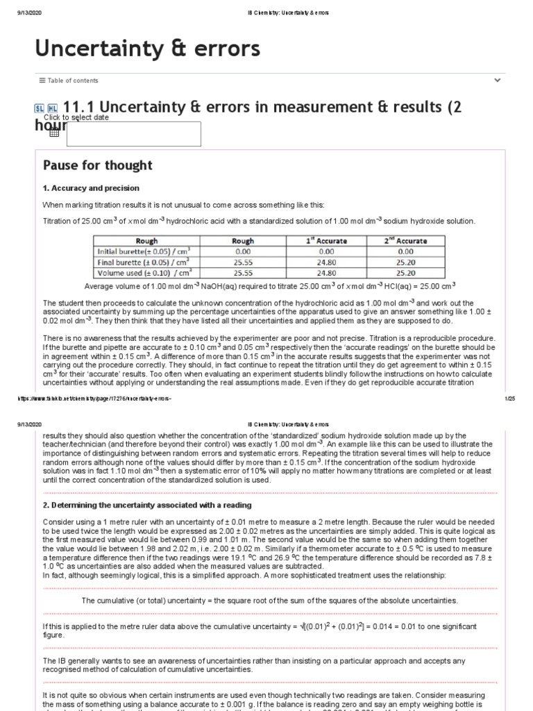 IB Chemistry - Uncertainty & Errors | PDF | Observational Error | Uncertainty